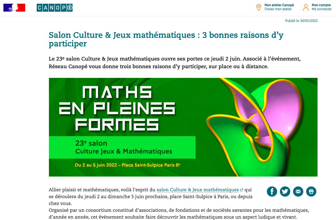 Ils parlent de nous – Salon Culture et Jeux Mathématiques